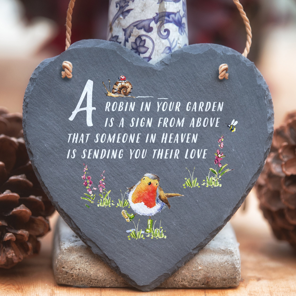 A Robin In The Garden Slate Heart – Villager Jim's Shop