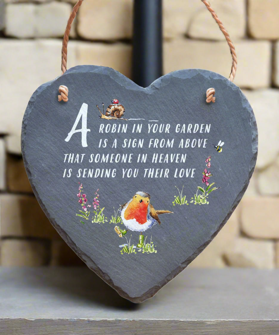 A Robin In The Garden Slate Heart – Villager Jim's Shop