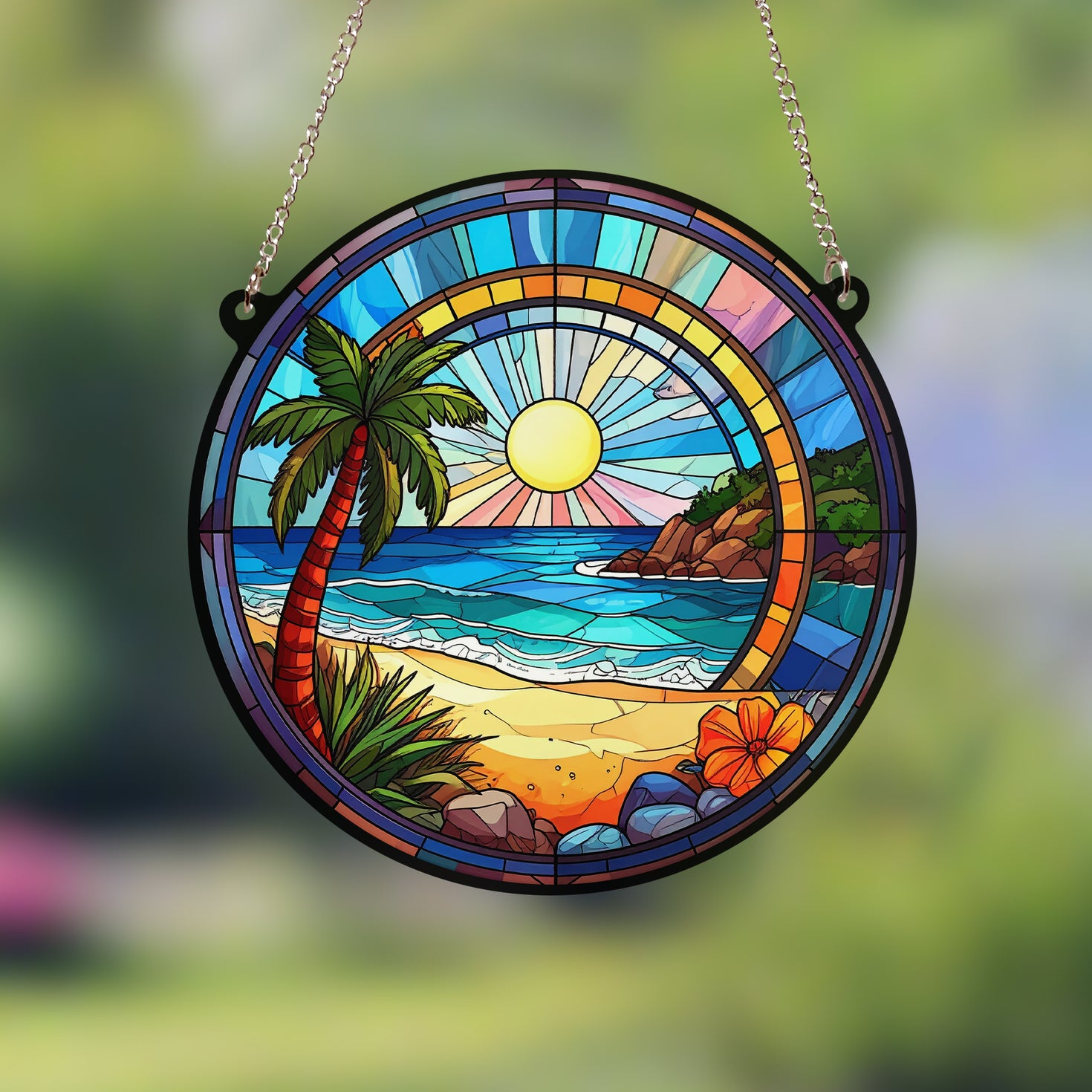 Beach Scene Stained Glass Effect Suncatcher – Villager Jim's Shop