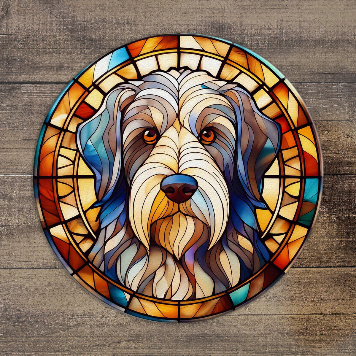 Bearded Collie Circular Glass Suncatcher Worktop Saver – Villager Jim's ...