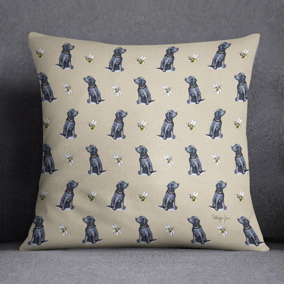 Black Labrador and Bee Cushion – Villager Jim's Shop