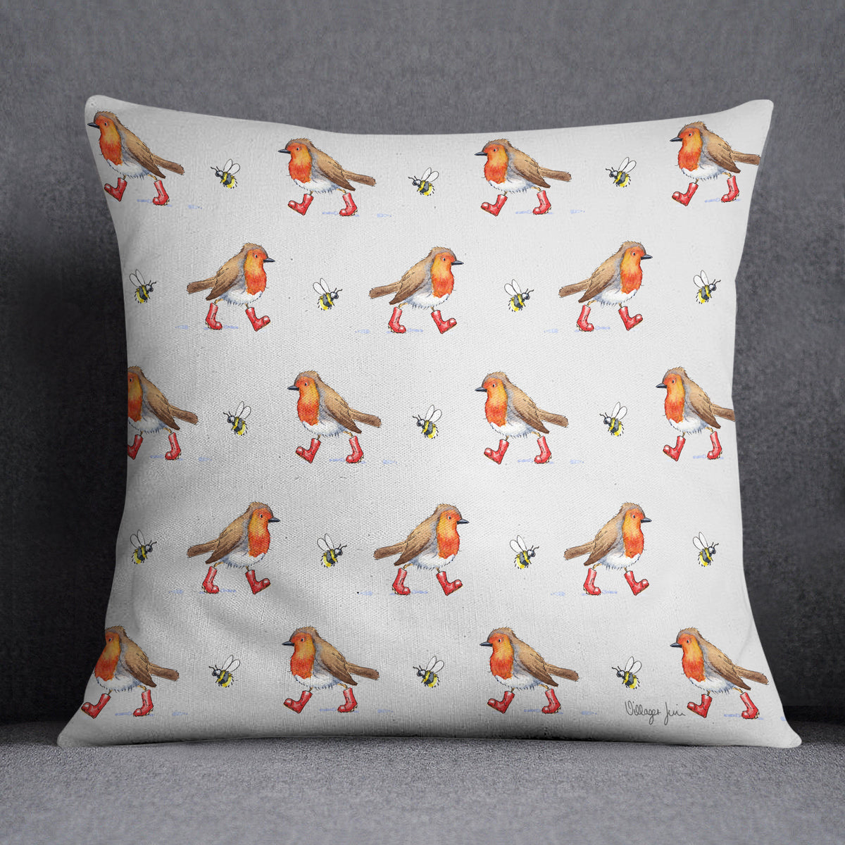 Bobbin Robin Pattern Red Wellies Cushion – Villager Jim's Shop