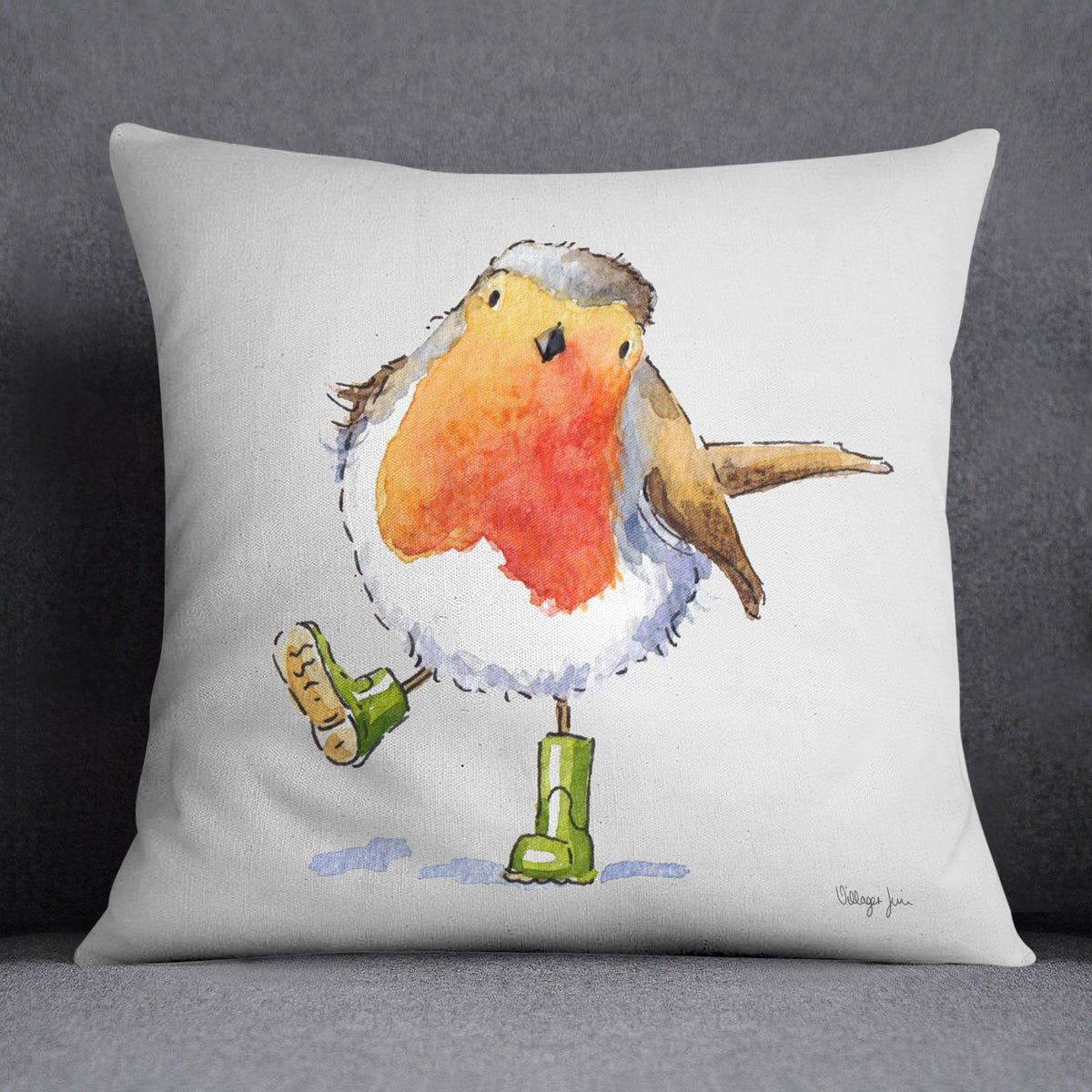 Bobbin Robin in Green Wellies Cushion – Villager Jim's Shop