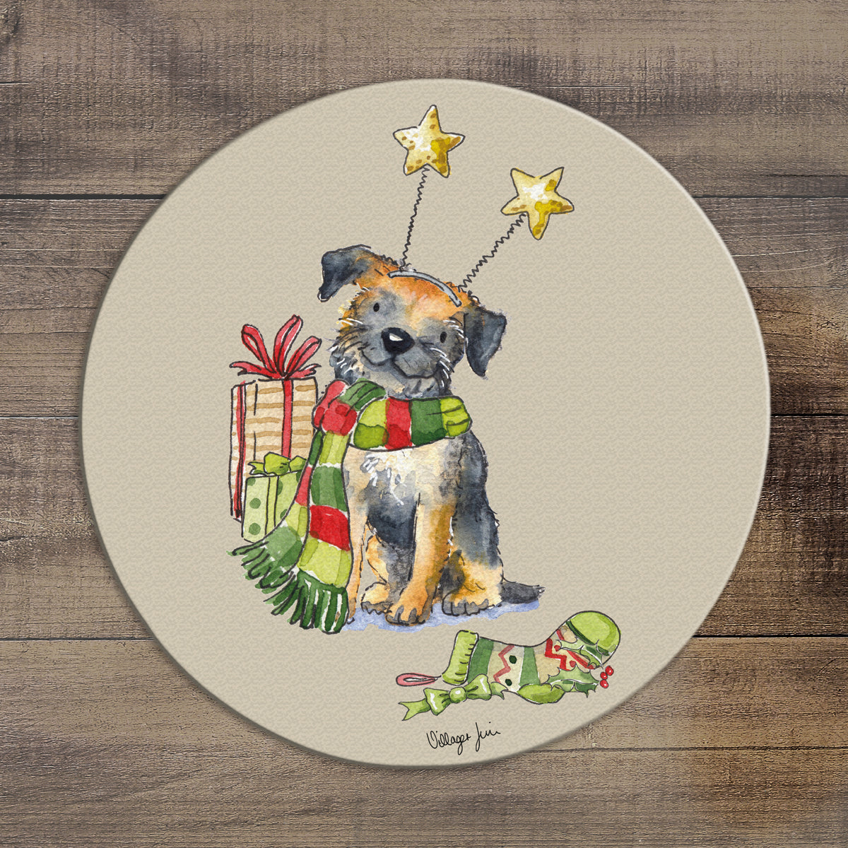 Border Terrier Christmas Circular Glass Worktop Saver – Villager Jim's Shop
