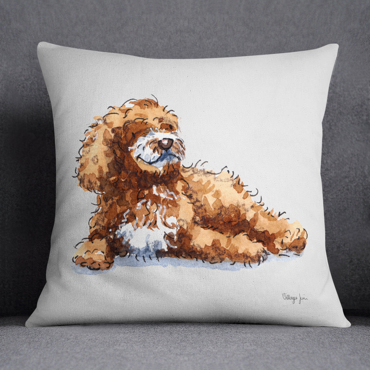 Cavapoo Brown & White Laying Cushion – Villager Jim's Shop