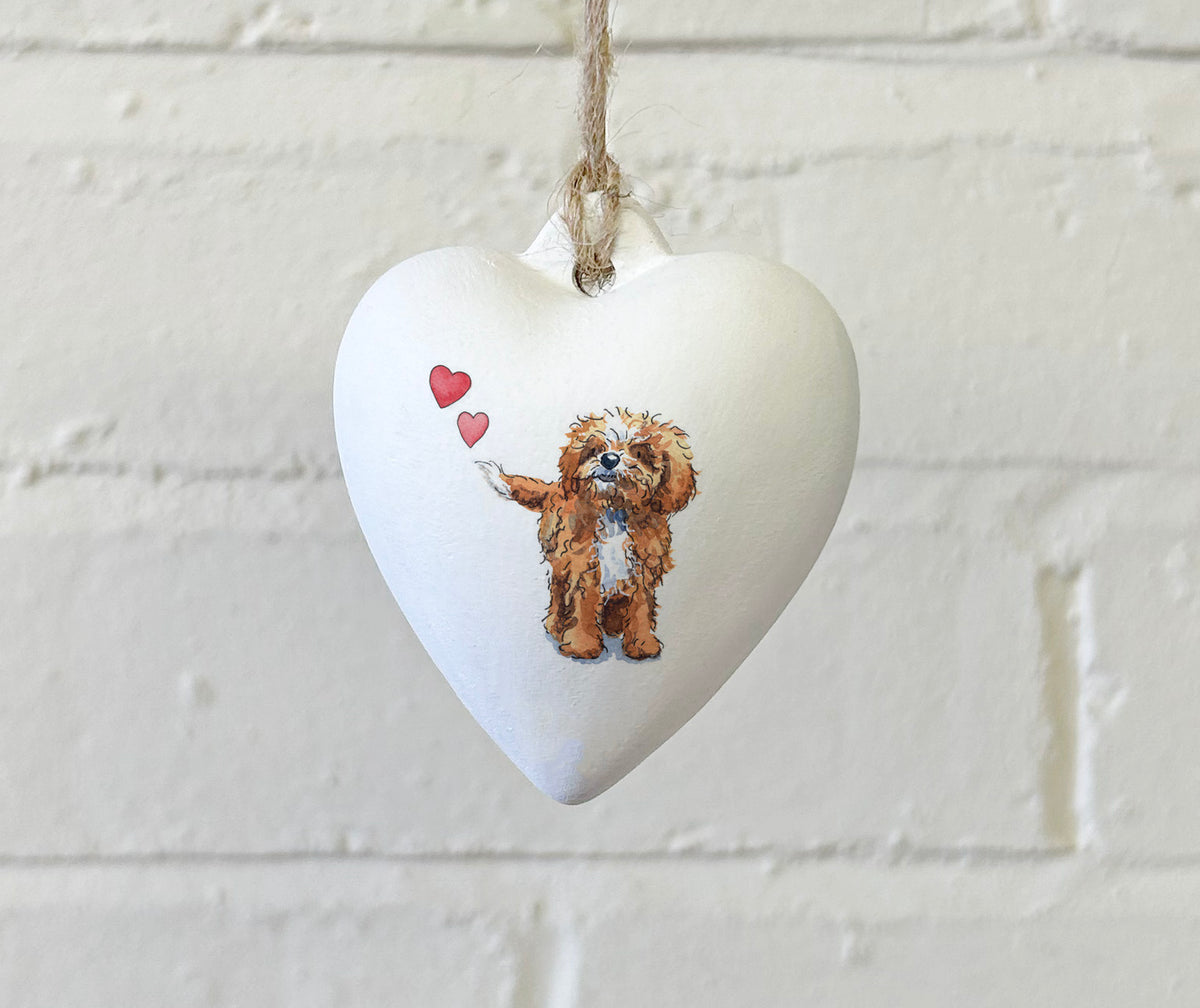 Cavapoo Red & White Ceramic Heart Bauble – Villager Jim's Shop
