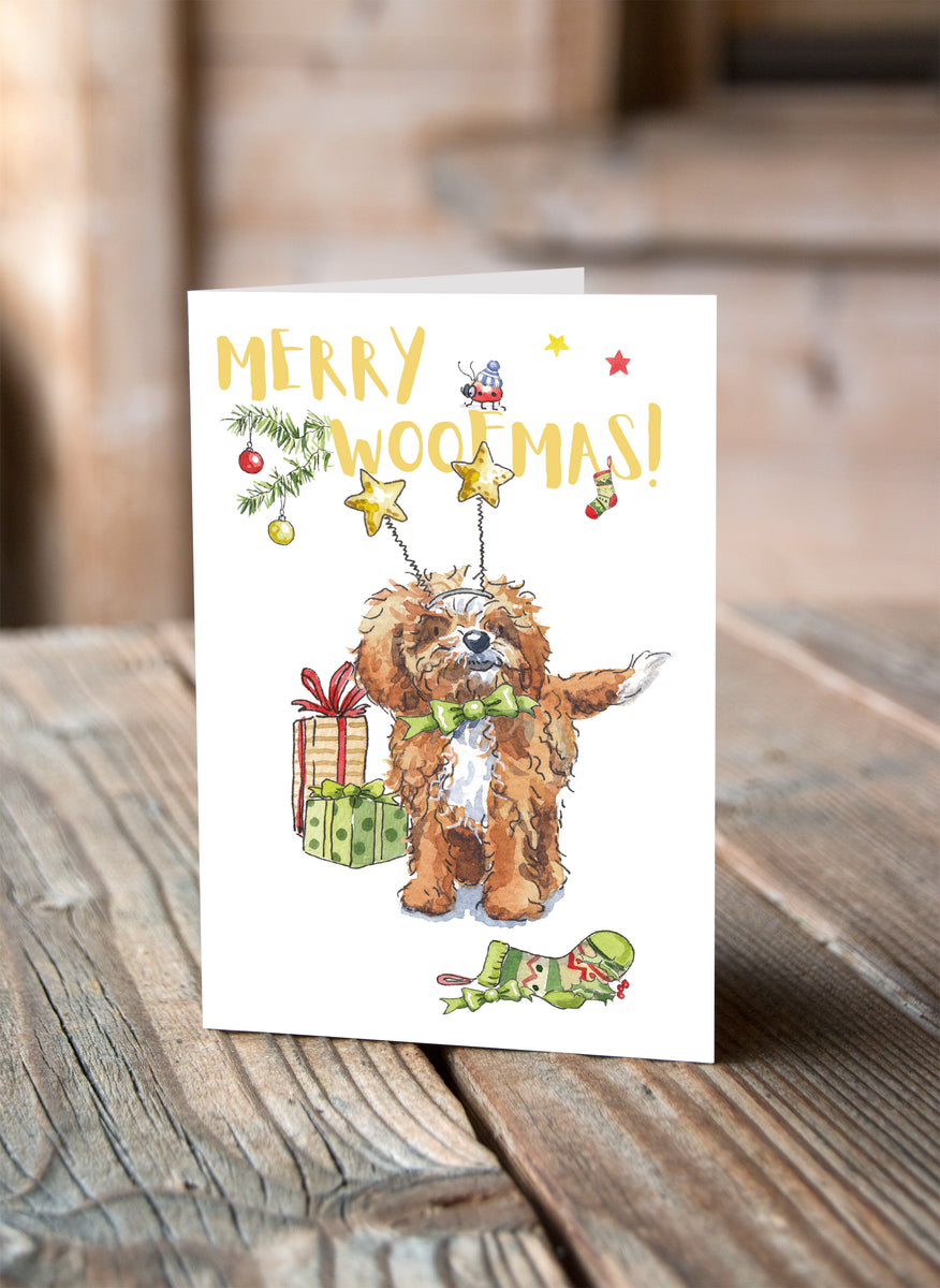 Cavapoo Red & White Christmas Card – Villager Jim's Shop