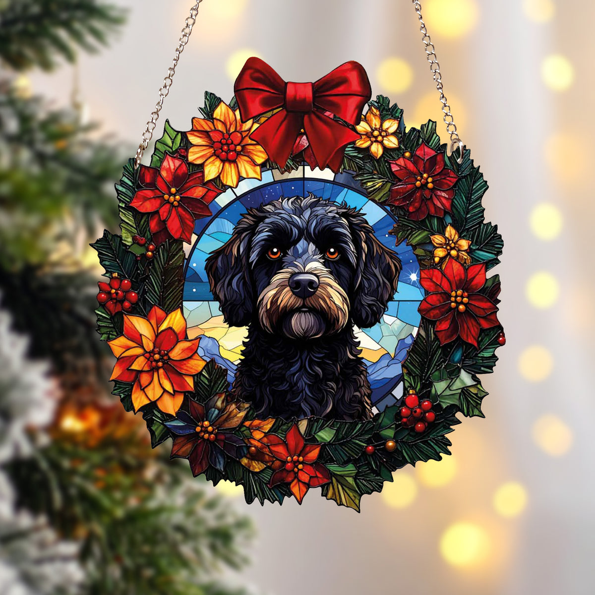 Cockapoo Black Christmas Wreath Suncatcher – Villager Jim's Shop