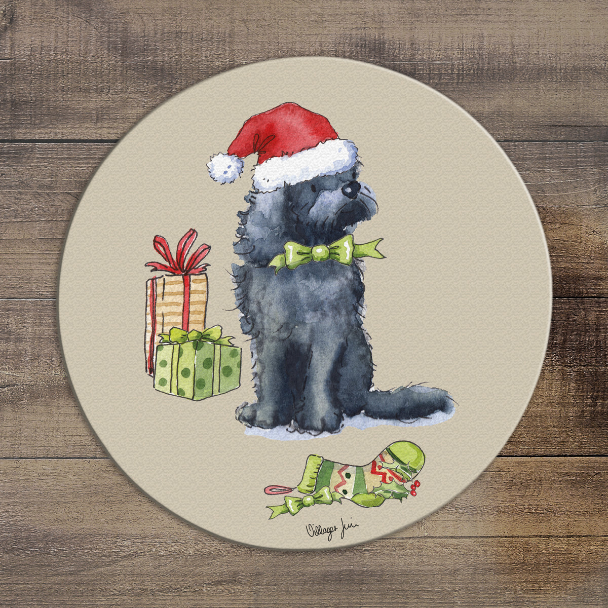 Cockapoo Black Christmas Circular Glass Worktop Saver – Villager Jim's Shop