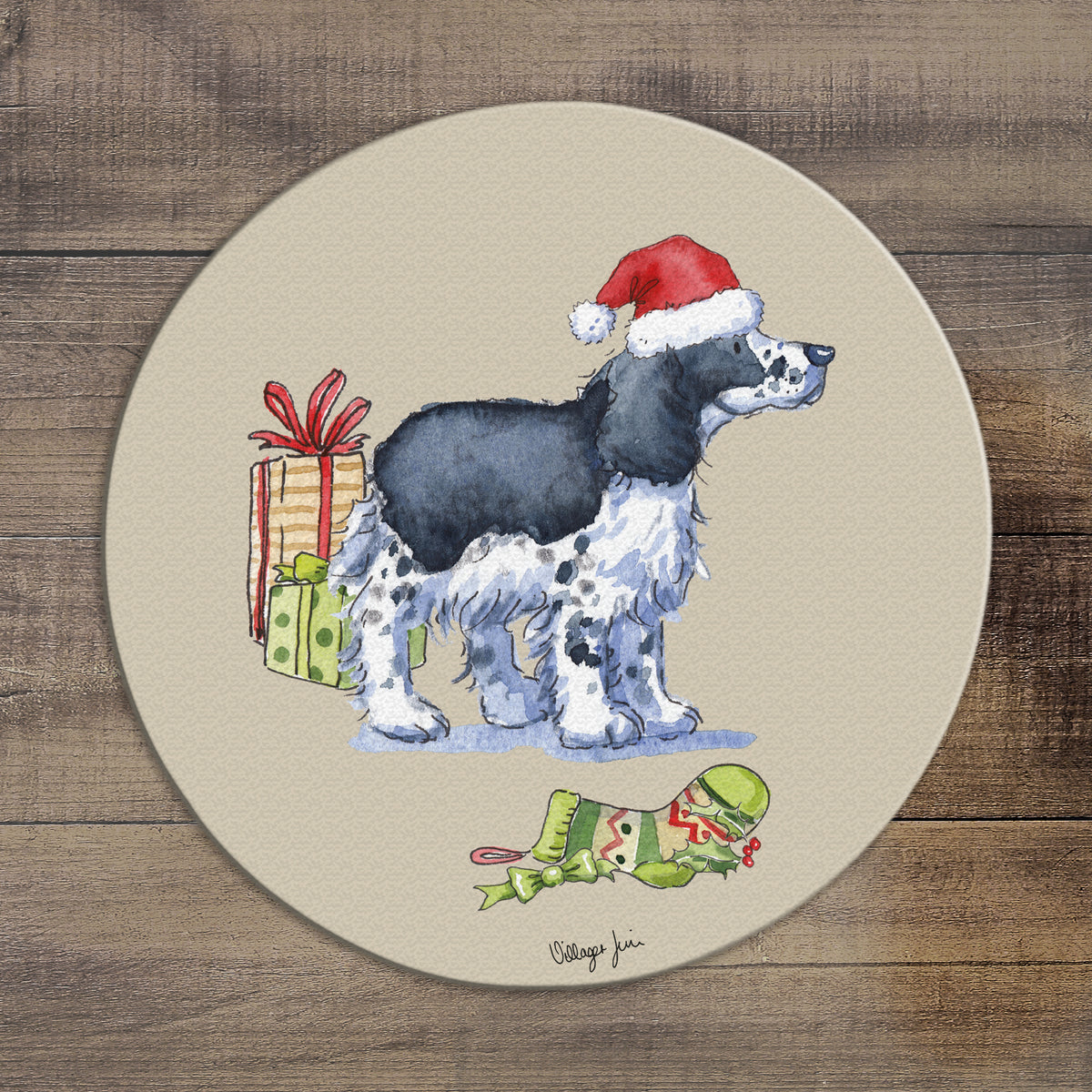 Cocker Black & White Christmas Circular Glass Worktop Saver – Villager ...