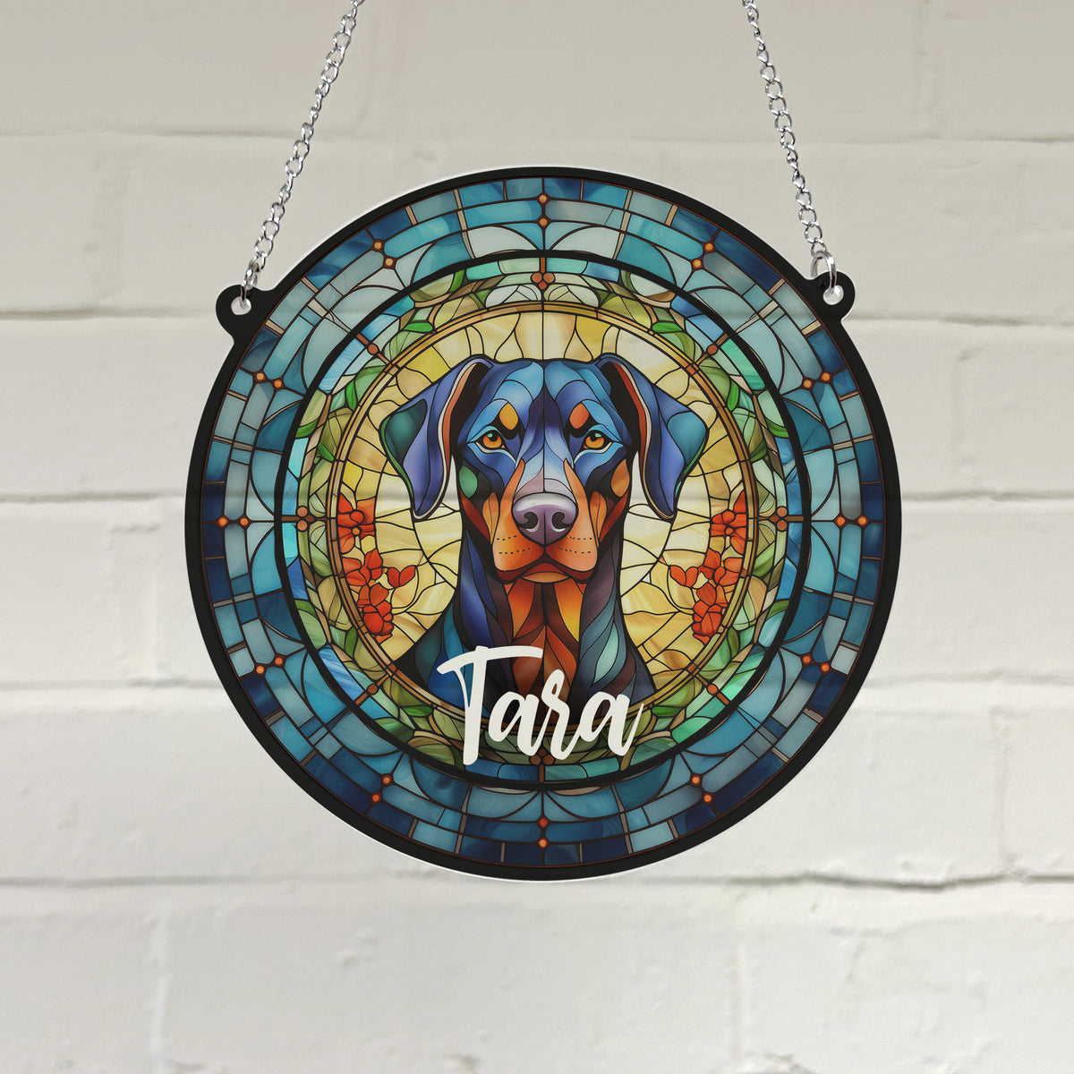 Doberman Personalised Stained Glass Effect Suncatcher – Villager Jim's Shop