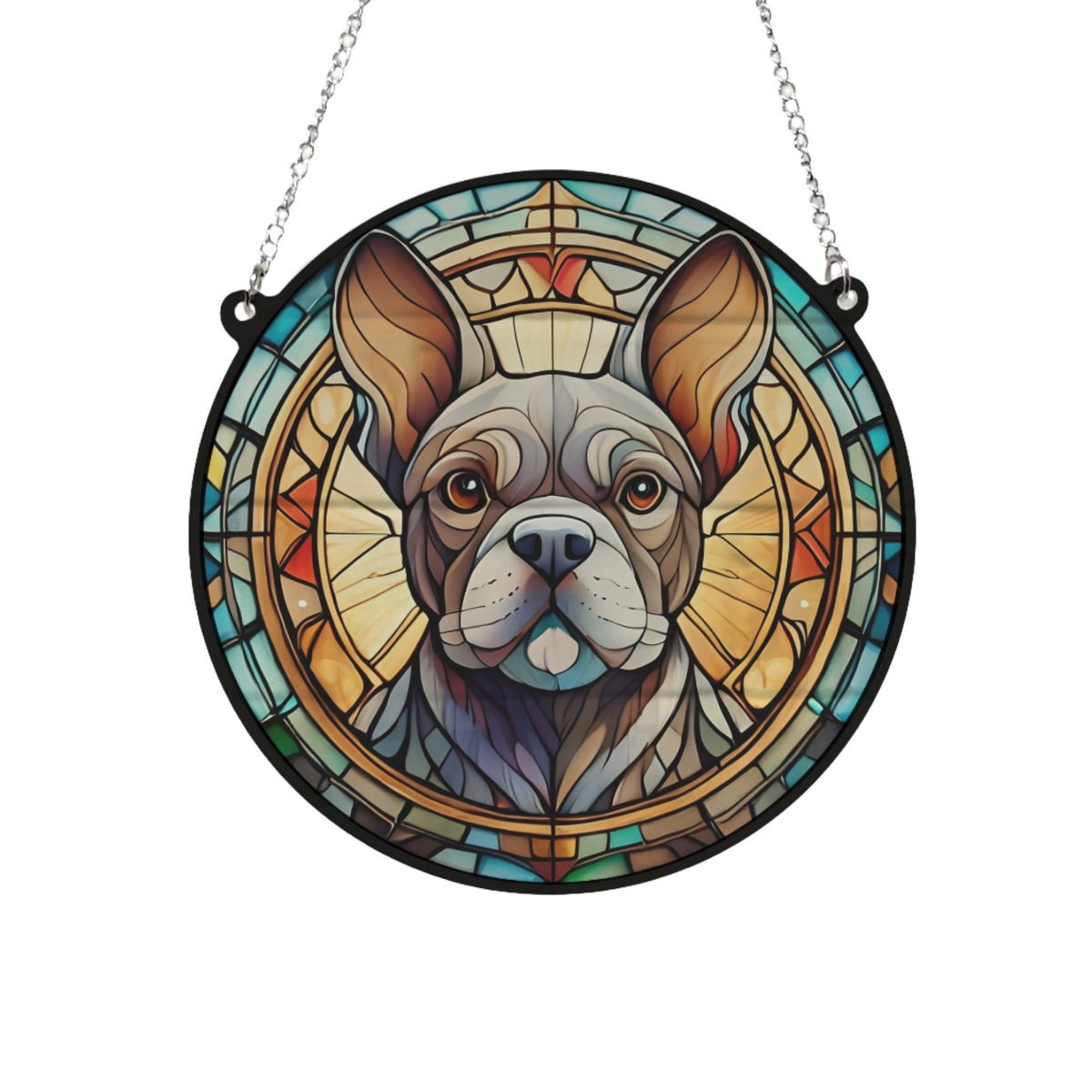 Frenchie Grey Stained Glass Effect Suncatcher – Villager Jim's Shop
