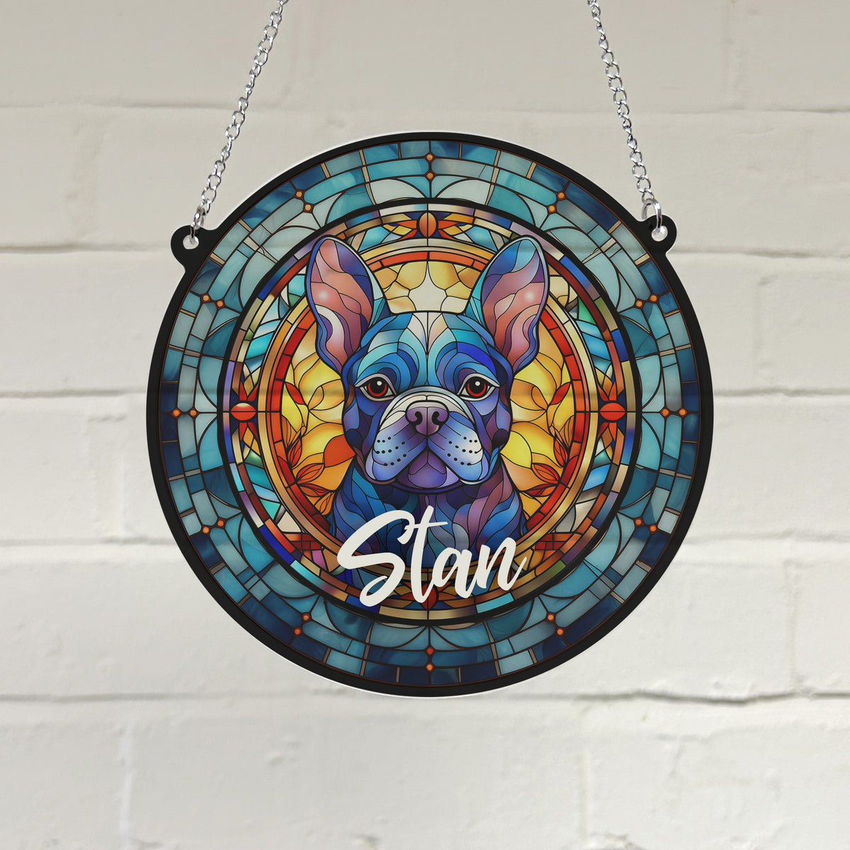 French Bulldog Personalised Stained Glass Effect Suncatcher – Villager ...