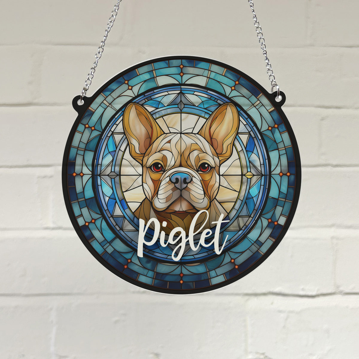 French Bulldog Tan Personalised Stained Glass Effect Suncatcher ...