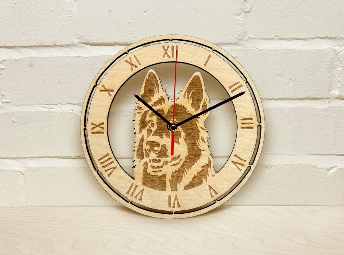 German Shepherd Wooden Engraved Clock – Villager Jim's Shop