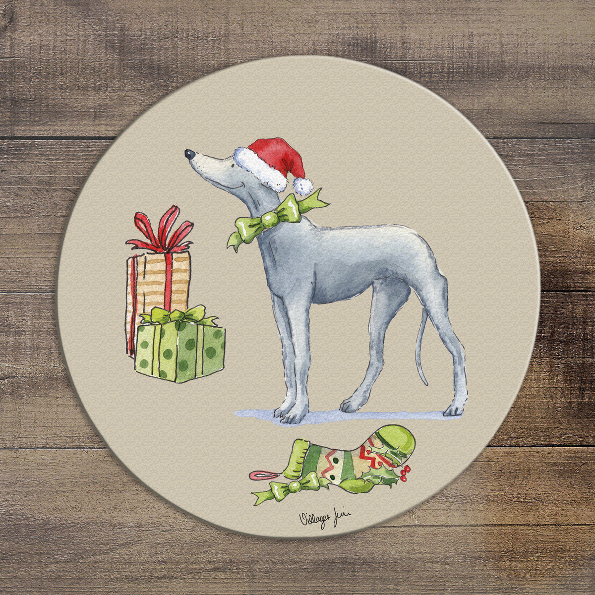Greyhound Christmas Circular Glass Worktop Saver – Villager Jim's Shop