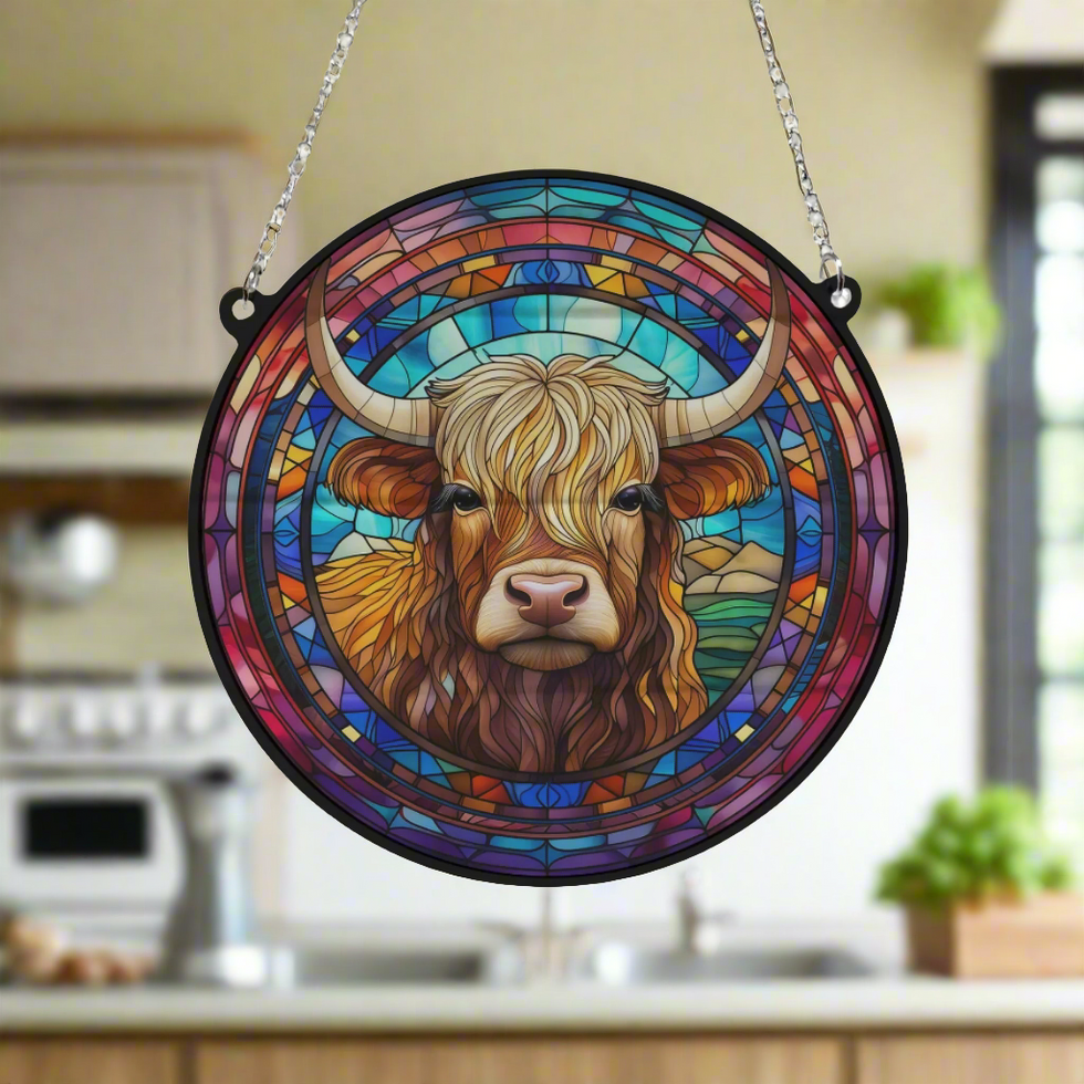 BooBoo Highland Cow Stained Glass Effect Suncatcher – Villager Jim's Shop