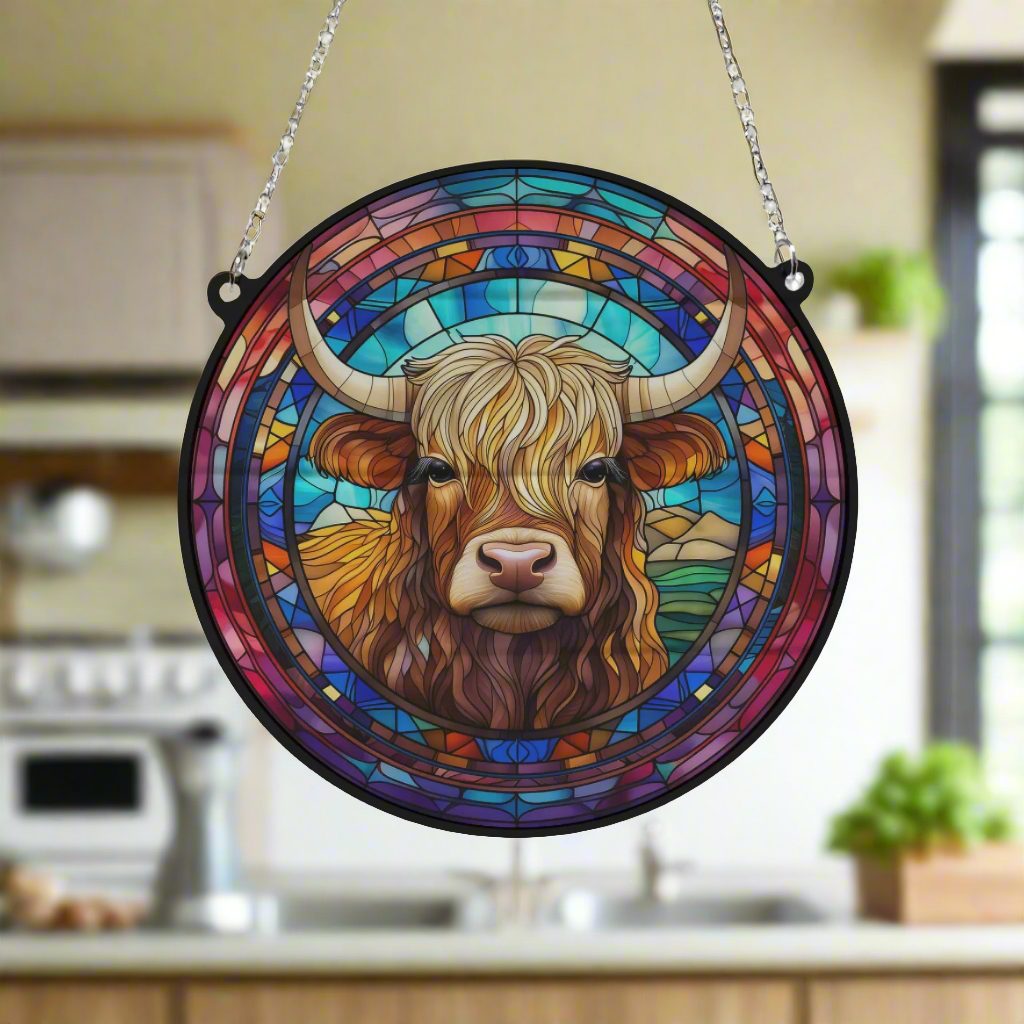 BooBoo Highland Cow Stained Glass Effect Suncatcher – Villager Jim's Shop
