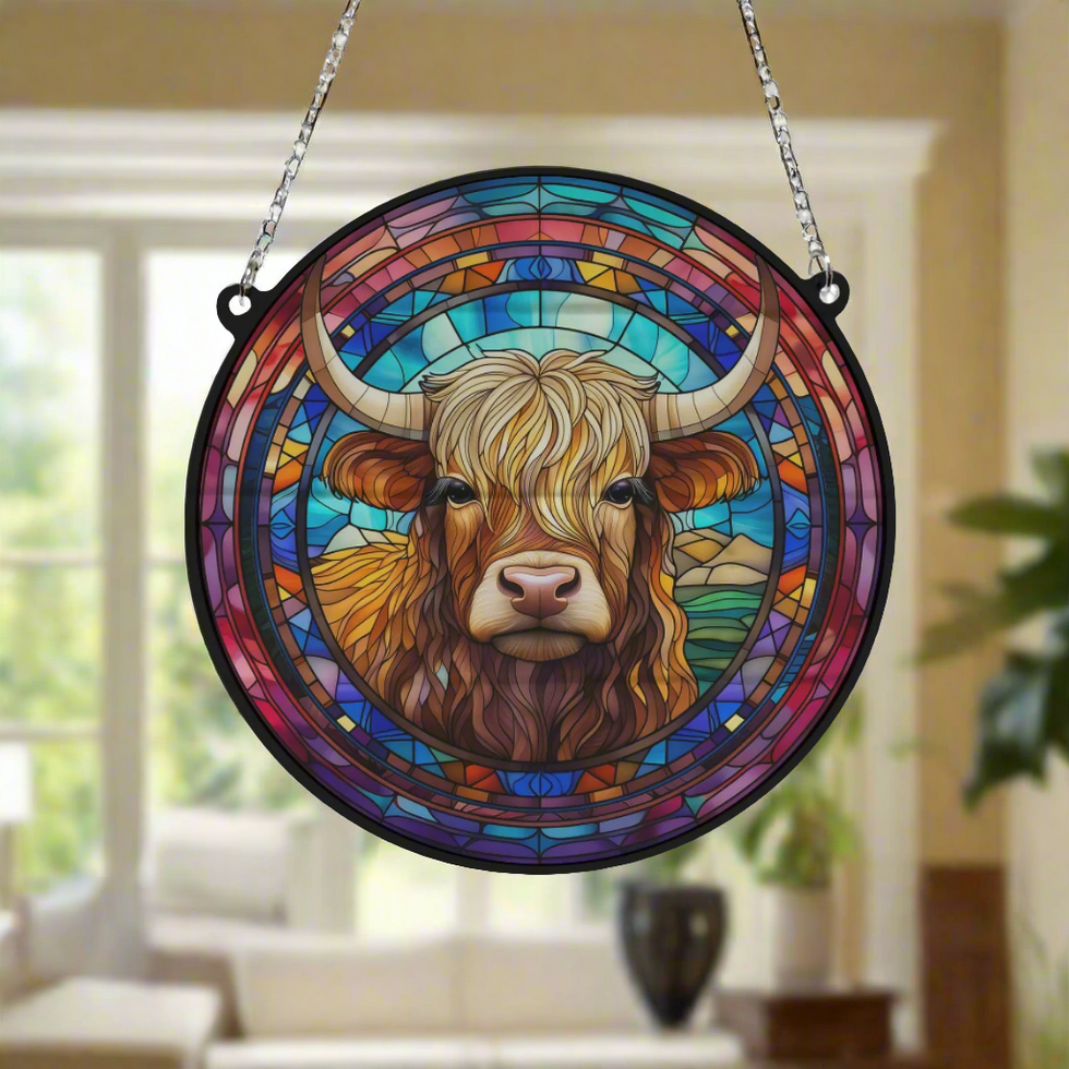 BooBoo Highland Cow Stained Glass Effect Suncatcher – Villager Jim's Shop