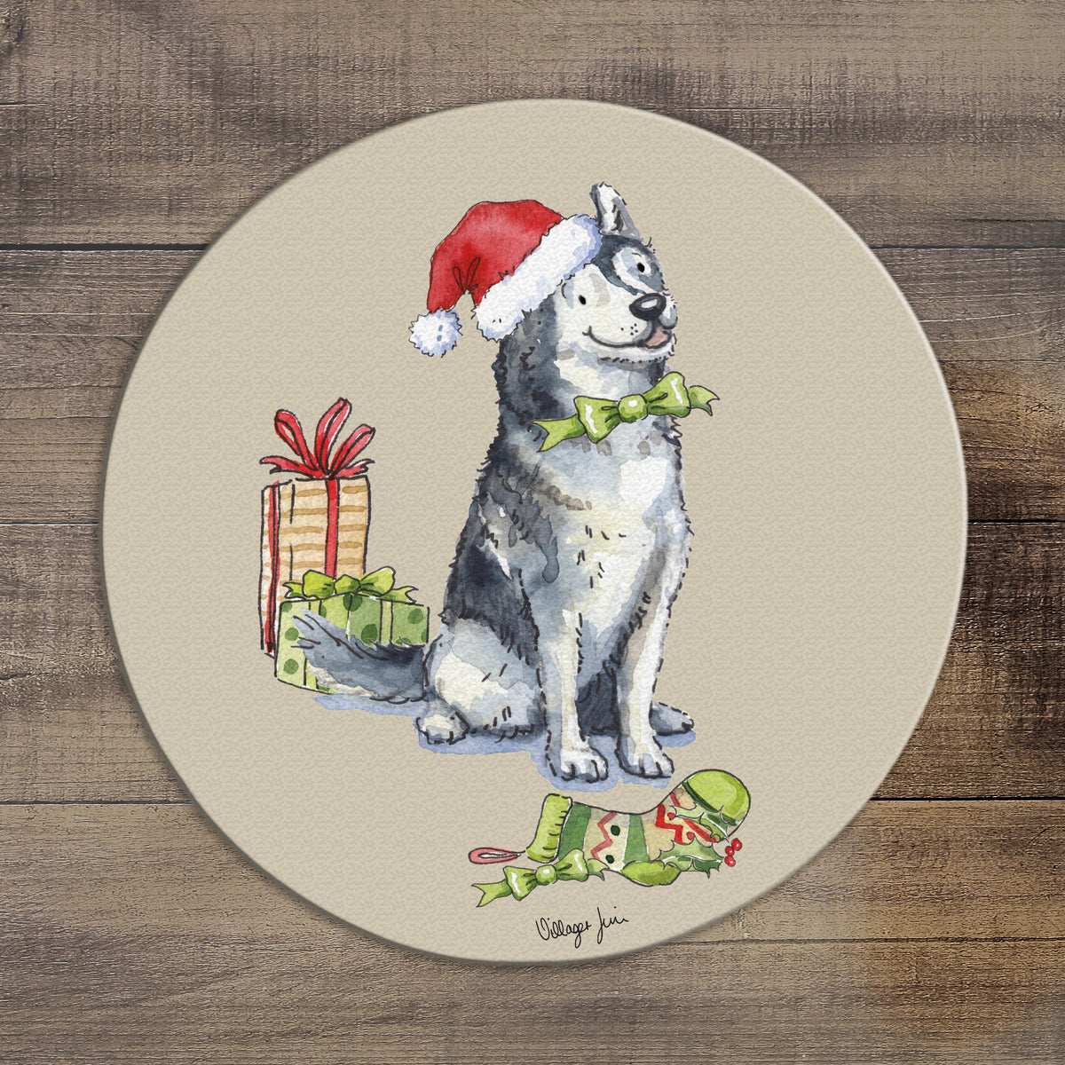 Husky Christmas Circular Glass Worktop Saver – Villager Jim's Shop