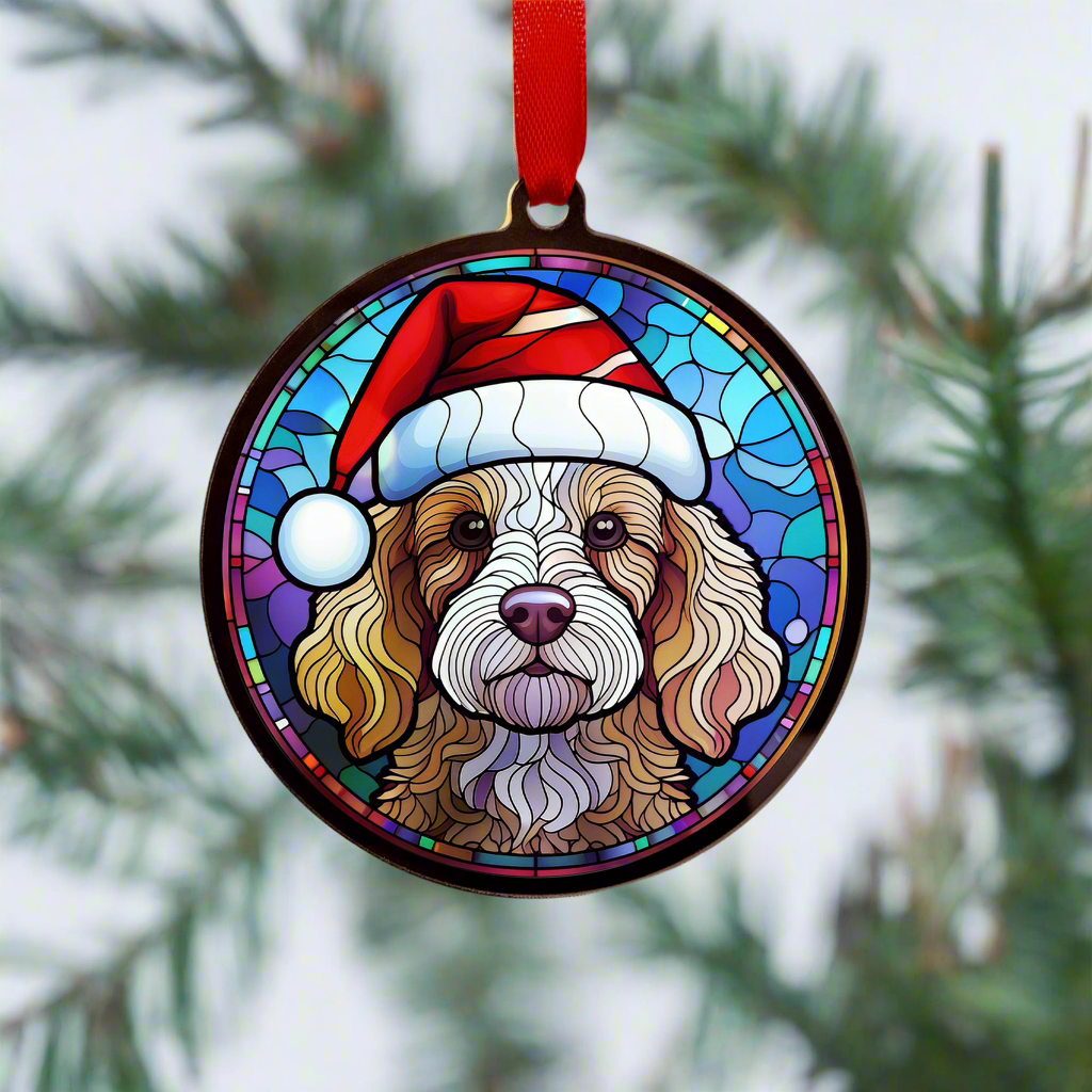 Cockapoo in Santa Hat Suncatcher Decoration – Villager Jim's Shop