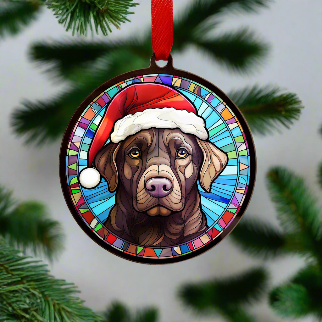 Labrador Chocolate in Santa Hat Suncatcher Decoration – Villager Jim's Shop