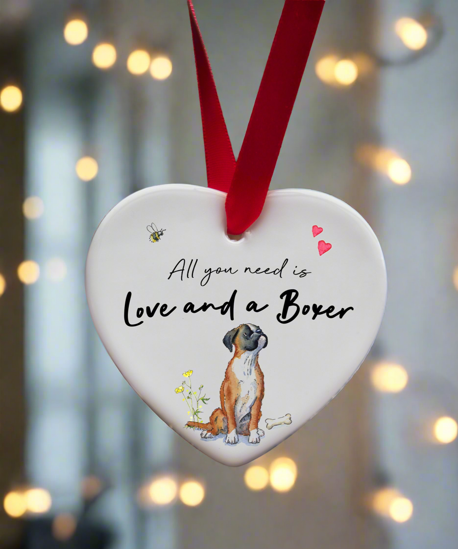 Love and a Boxer Looking Up Ceramic Heart – Villager Jim's Shop