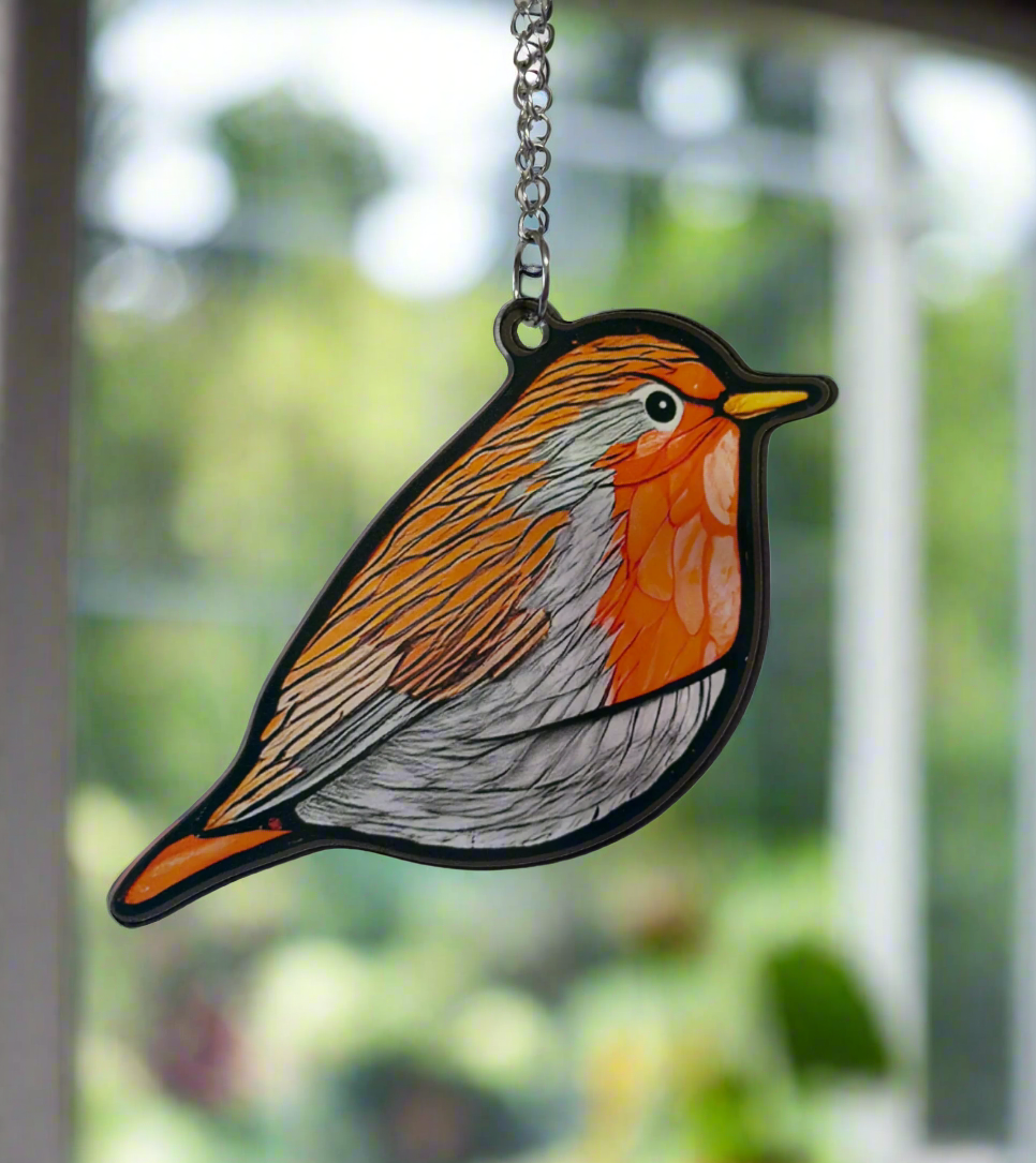 Bobbin Robin Stained Glass Effect Suncatcher – Villager Jim's Shop