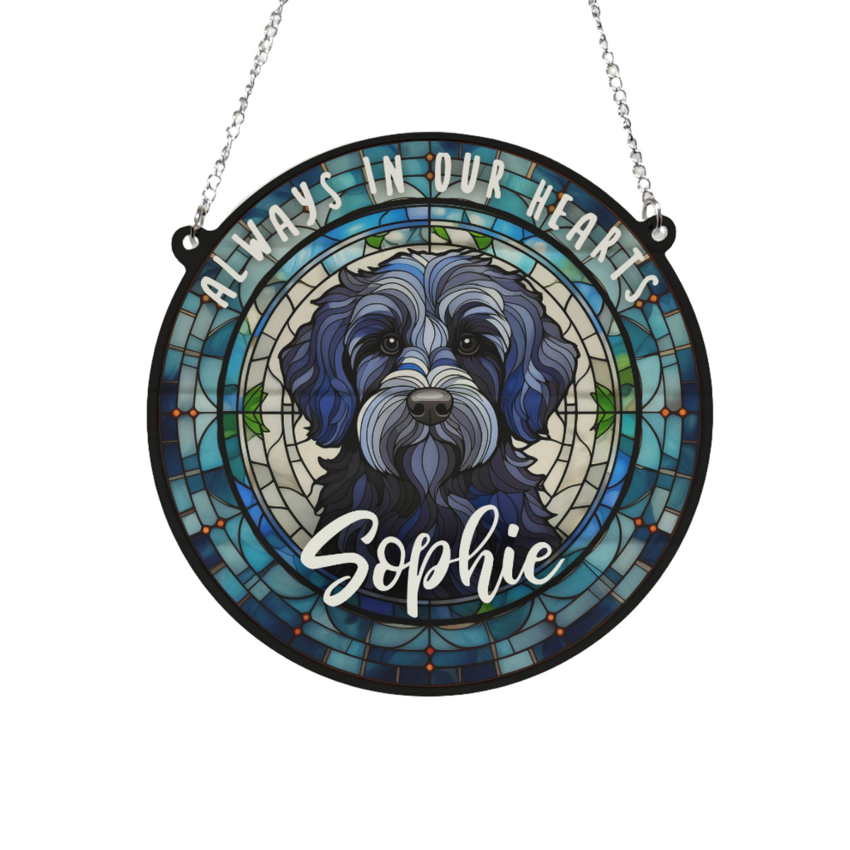Labradoodle Black Memorial Stained Glass Effect Suncatcher – Villager ...