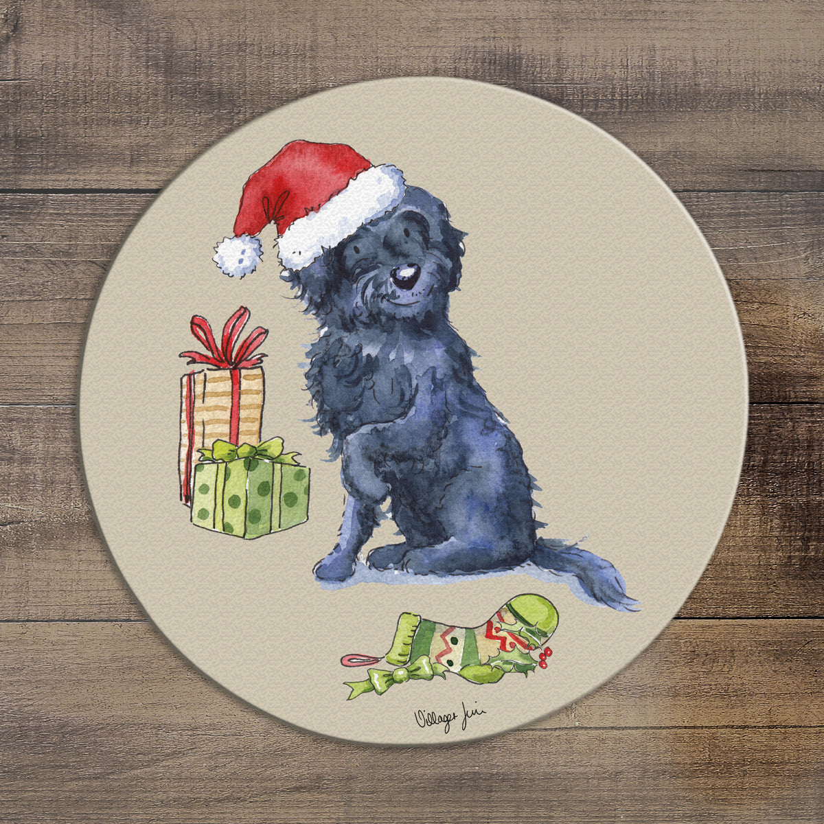 Labradoodle Black Christmas Circular Glass Worktop Saver – Villager Jim ...