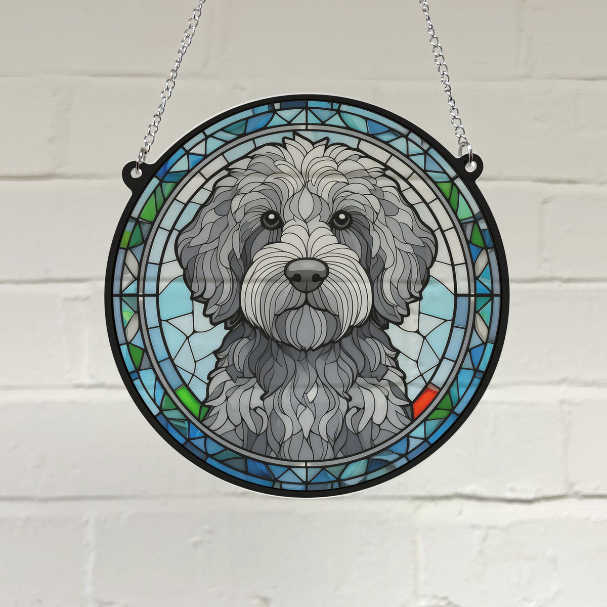 Labradoodle Grey Stained Glass Effect Suncatcher – Villager Jim's Shop