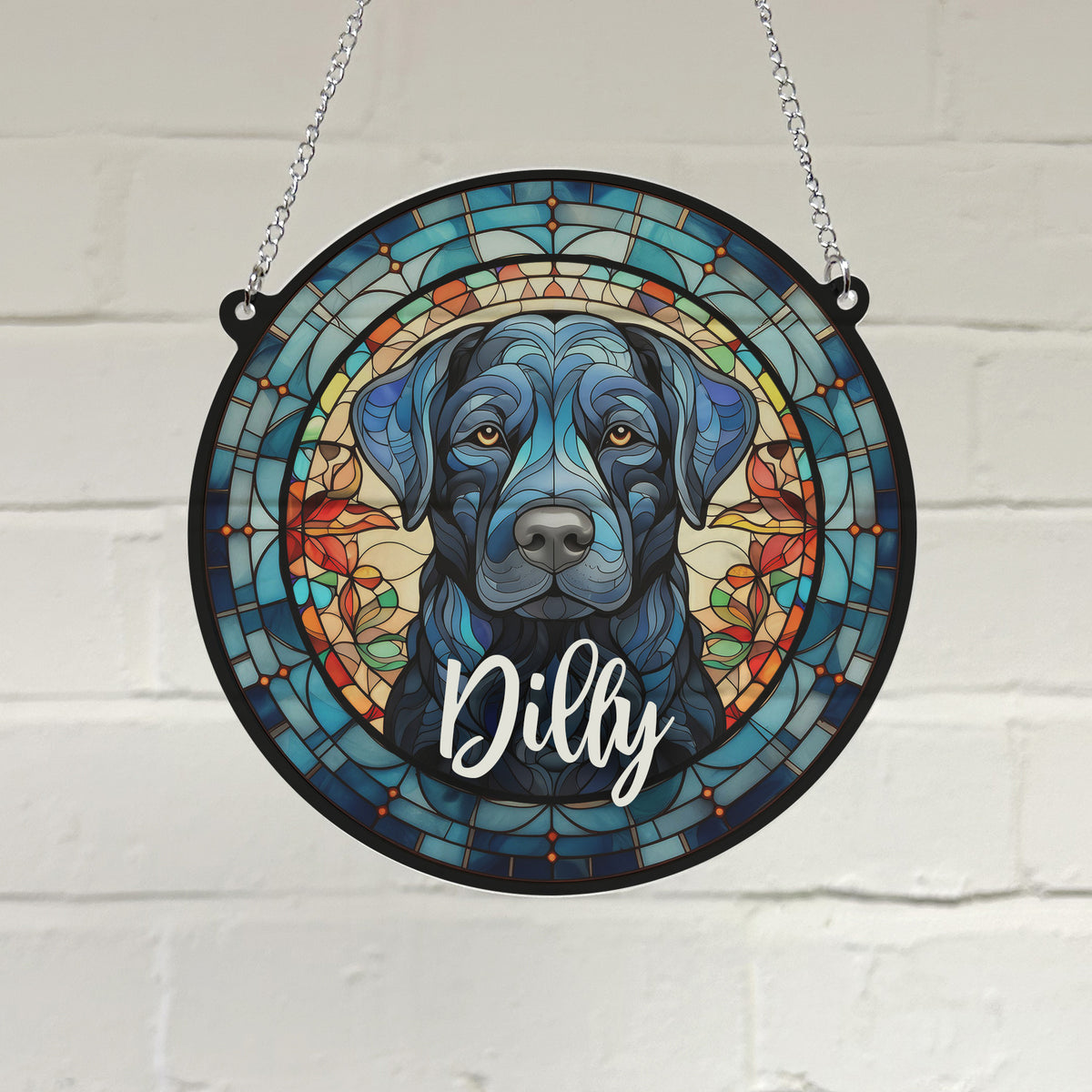 Labrador Black Personalised Stained Glass Effect Suncatcher – Villager ...