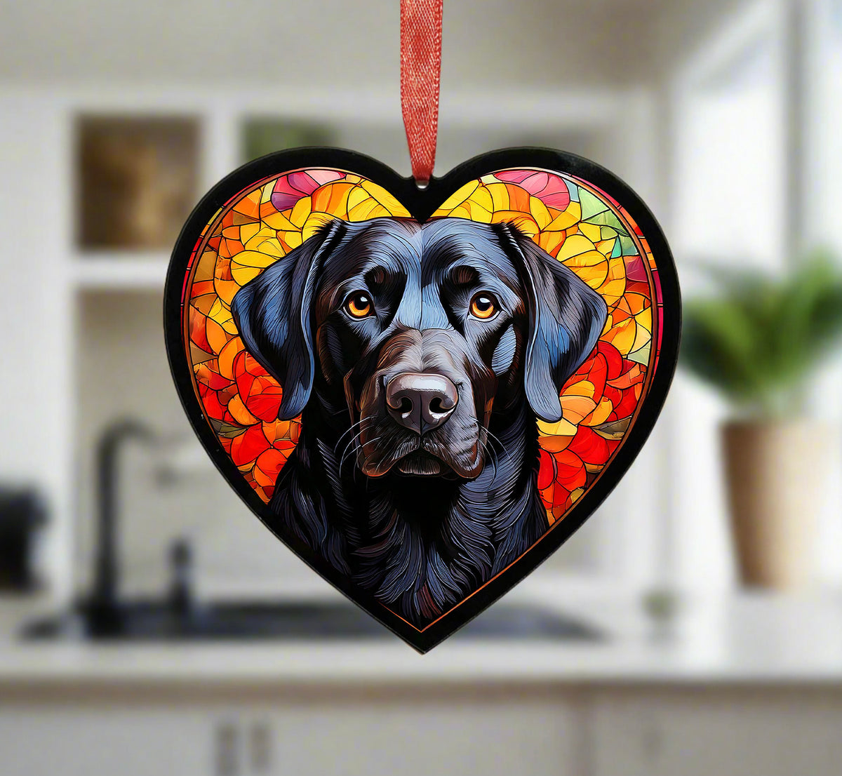 Labrador Black Stained Glass Effect Heart Suncatcher – Villager Jim's Shop