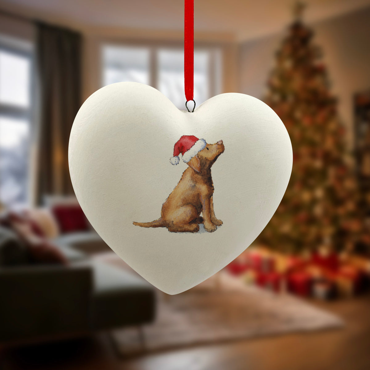 Labrador Chocolate in Santa Hat Christmas Heart Bauble – Villager Jim's ...