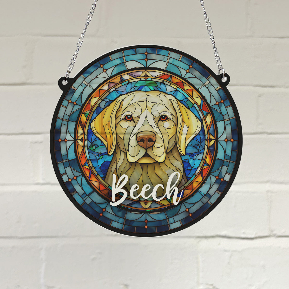 Labrador Yellow Personalised Stained Glass Effect Suncatcher – Villager ...
