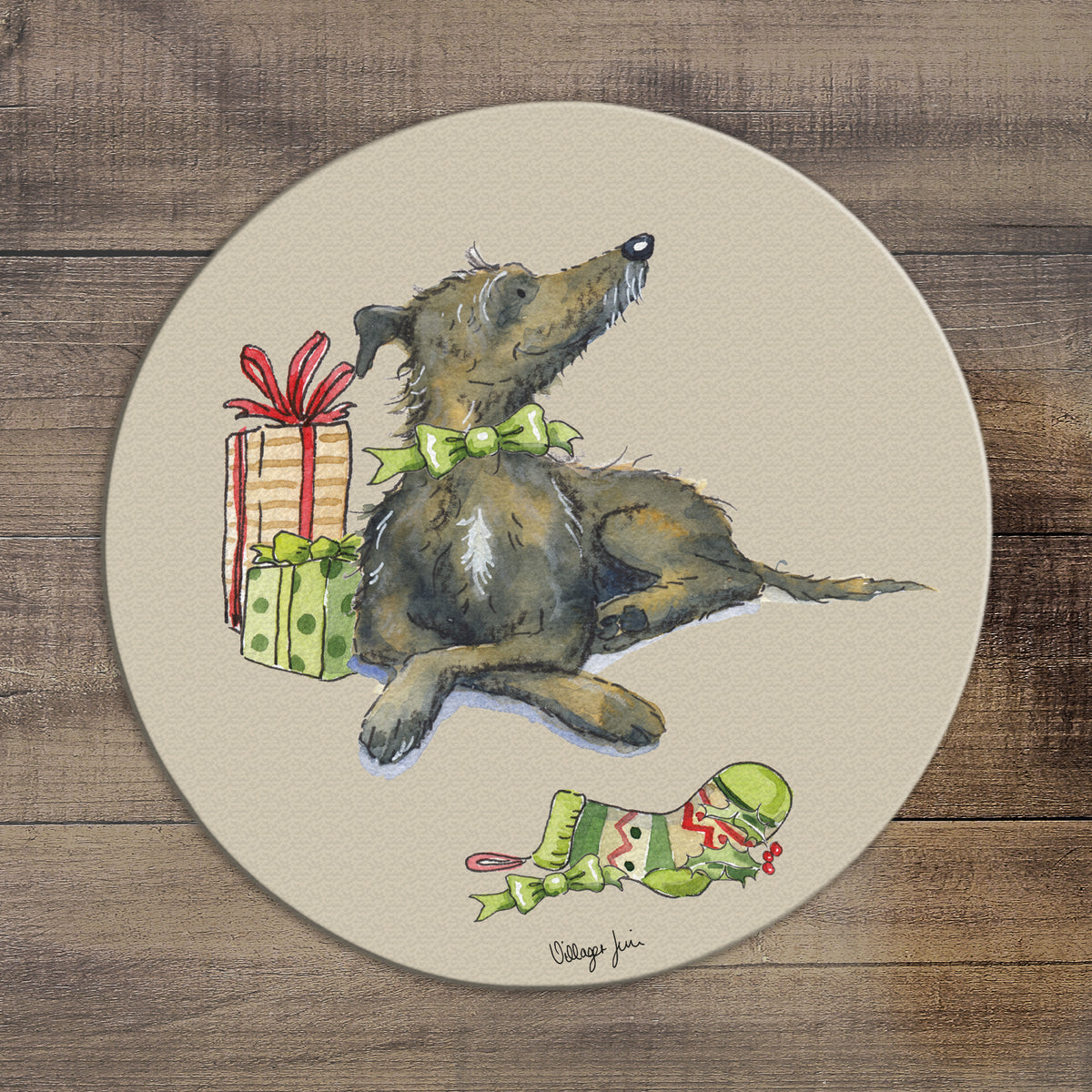 Lurcher Christmas Circular Glass Worktop Saver – Villager Jim's Shop