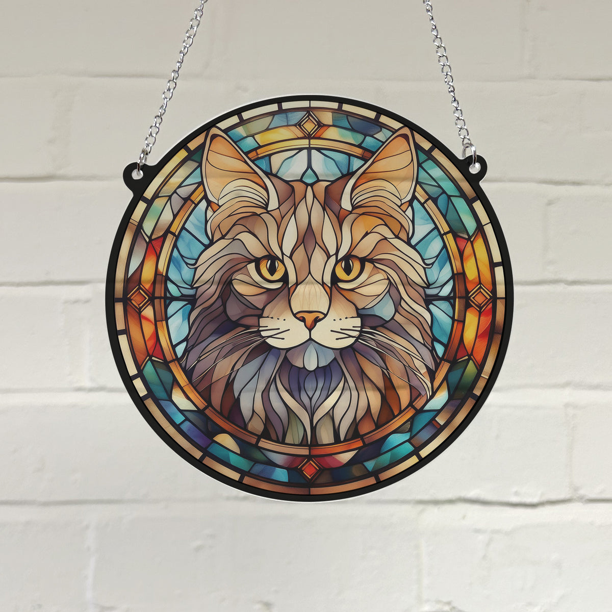 Cat Maine Coon Stained Glass Effect Suncatcher – Villager Jim's Shop