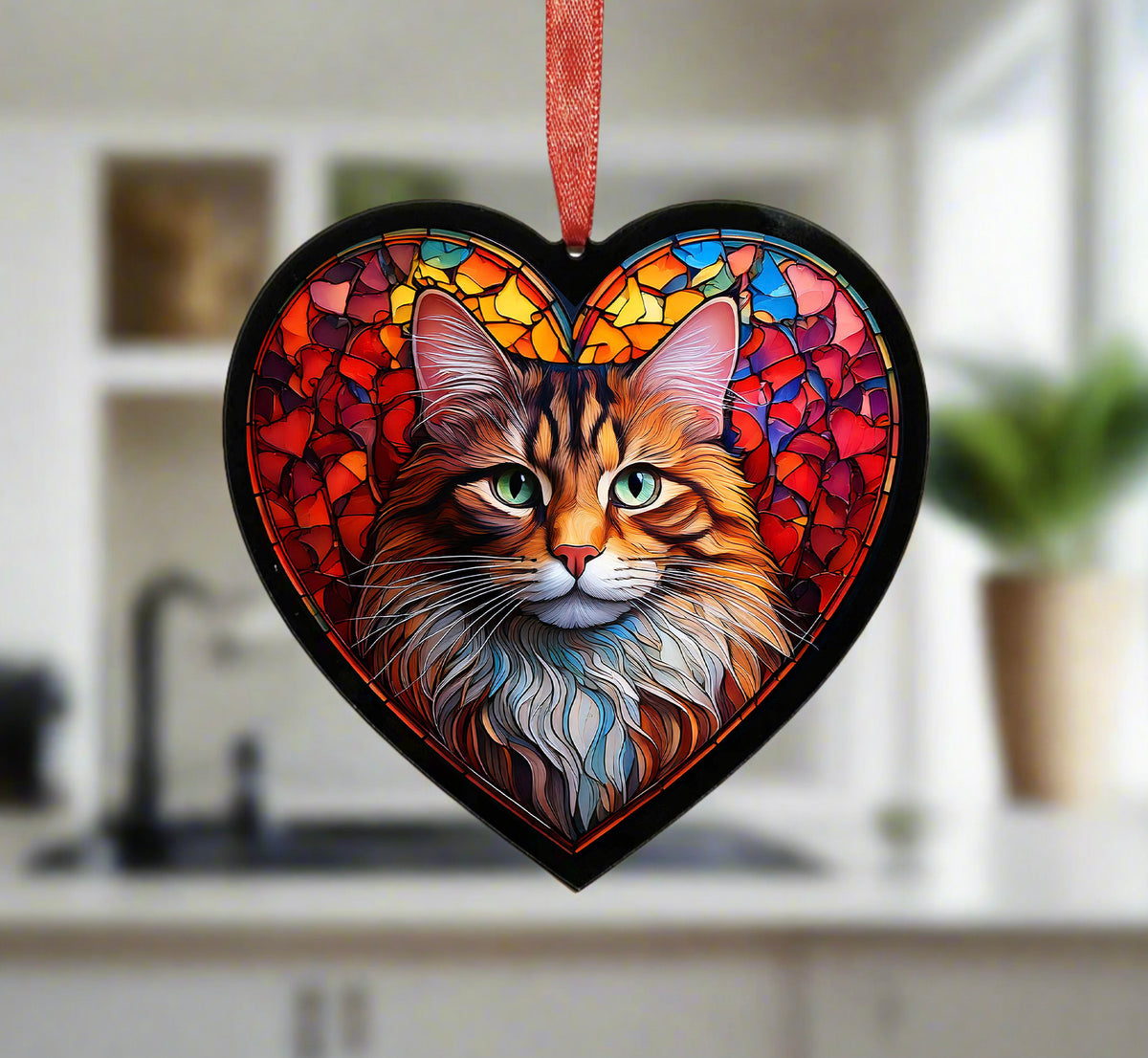 Maine Coon Cat Stained Glass Effect Heart Suncatcher – Villager Jim's Shop