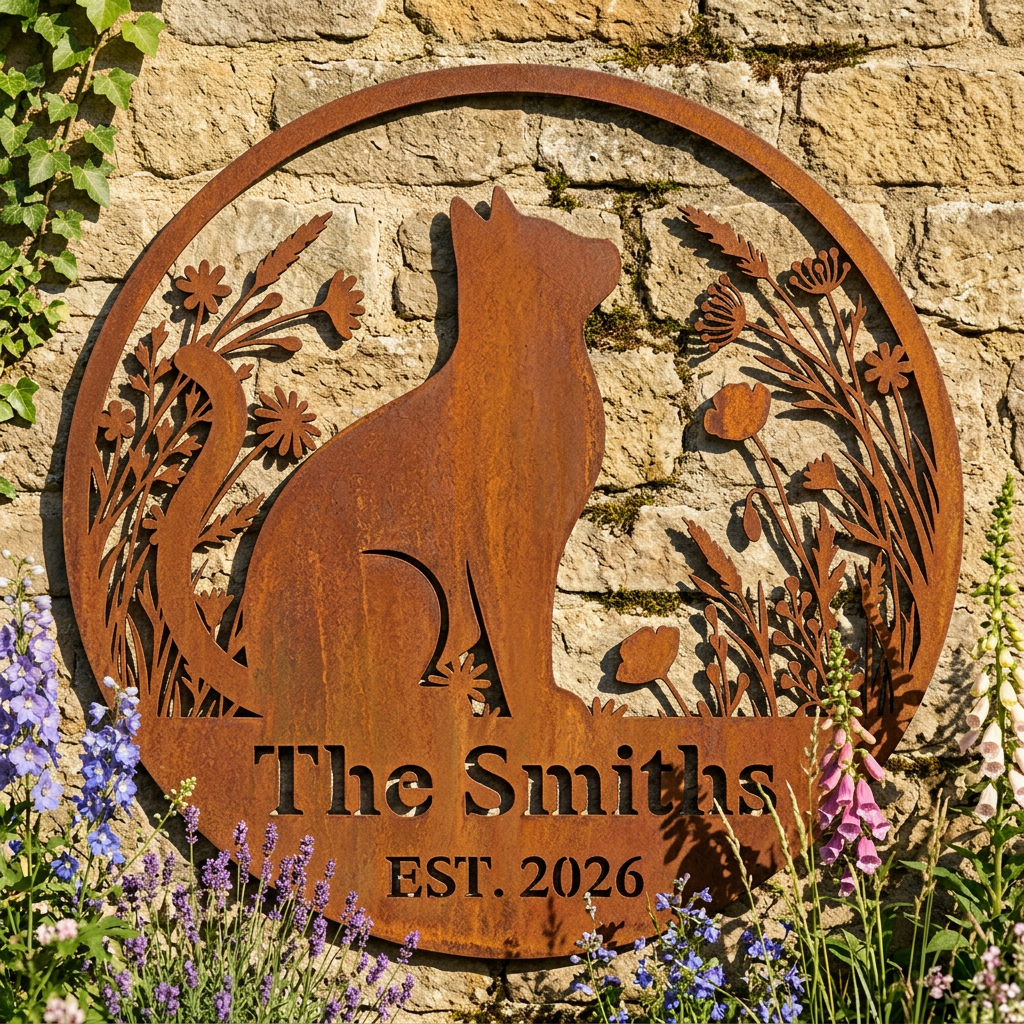 Cat in Meadow Personalised Steel Garden Sculpture – Villager Jim's Shop