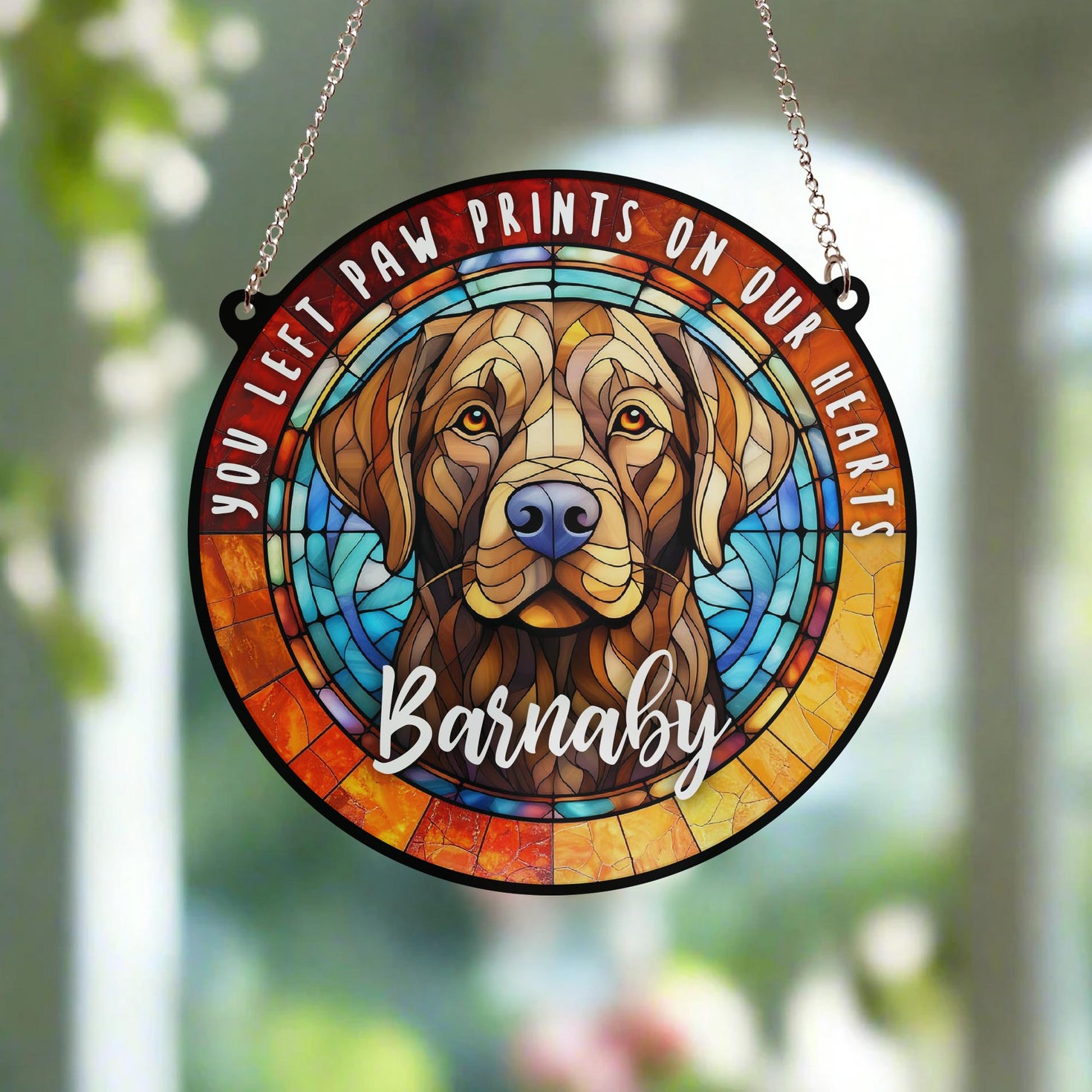 Labrador Chocolate Paw Print Heart Stained Glass Effect Suncatcher ...