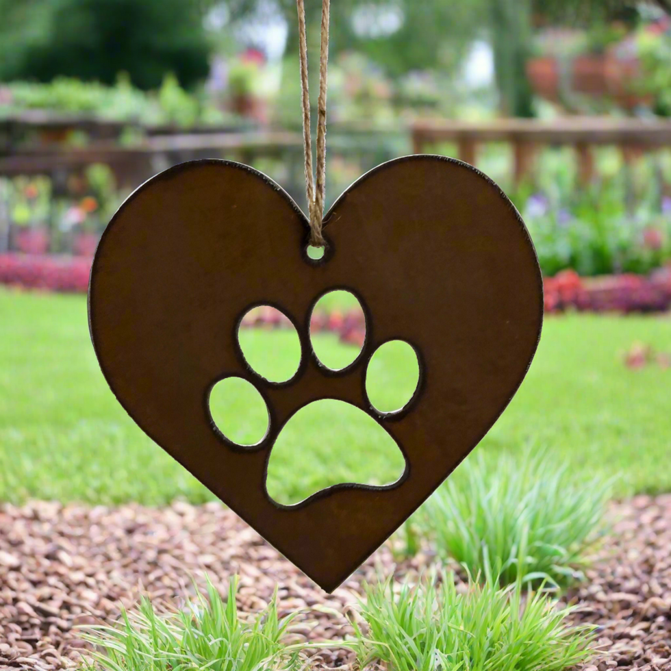 Paw Print Heart - Rustic Rusted Garden Sign – Villager Jim's Shop