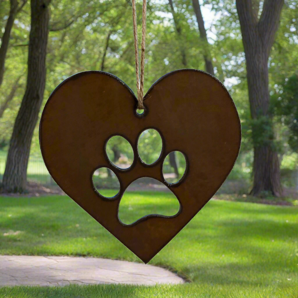 Paw Print Heart - Rustic Rusted Garden Sign – Villager Jim's Shop