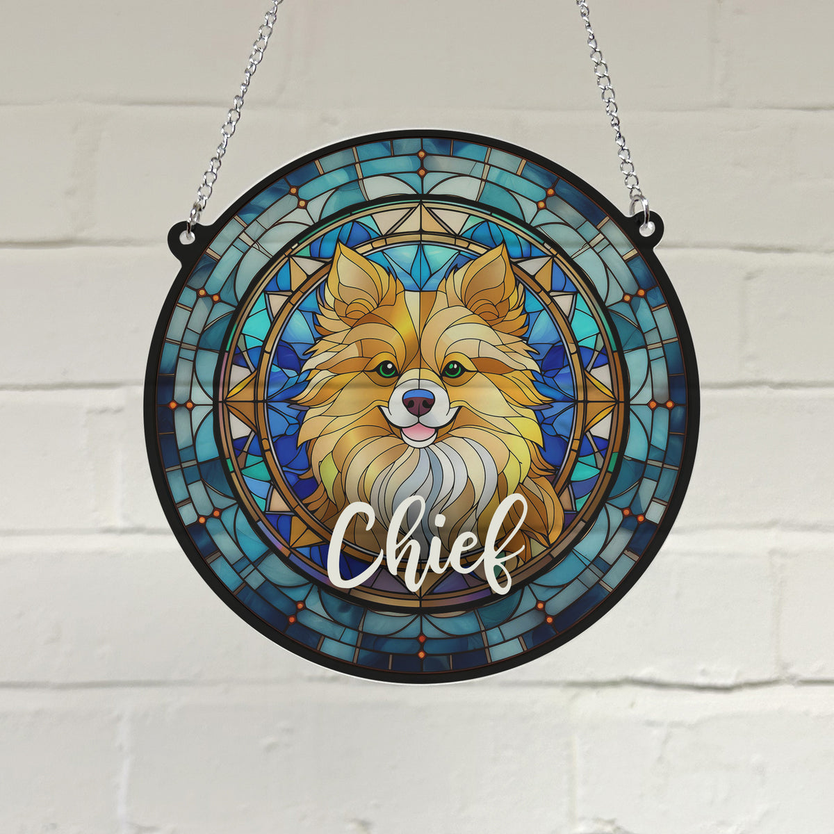 Pomeranian Personalised Stained Glass Effect Suncatcher – Villager Jim ...