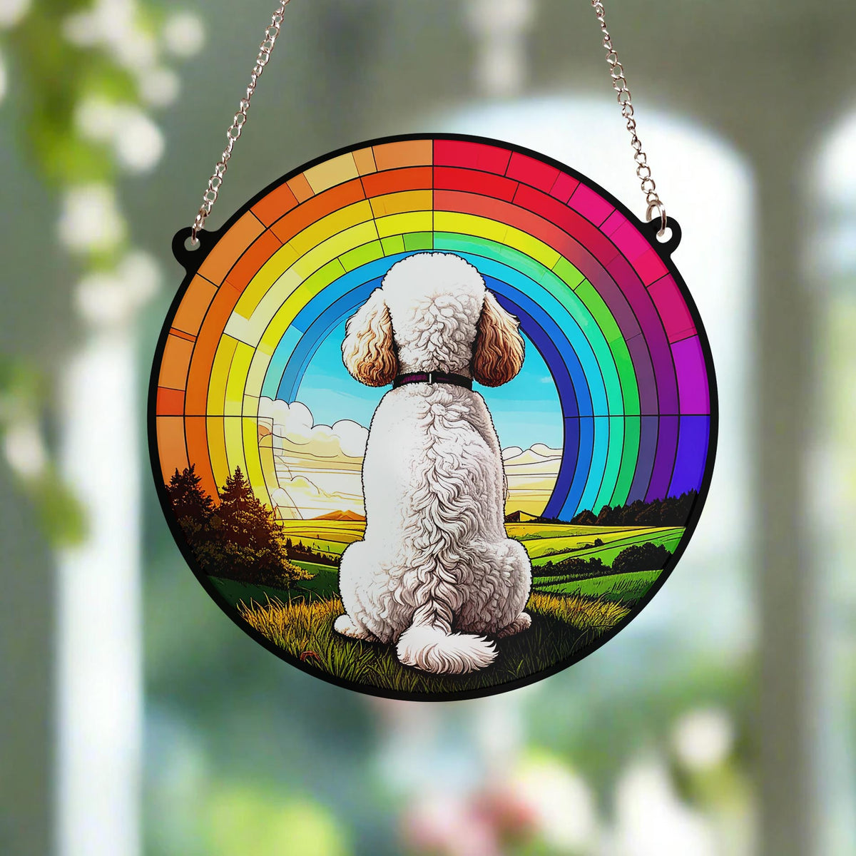 Poodle White Rainbow Bridge Stained Glass Effect Suncatcher – Villager ...