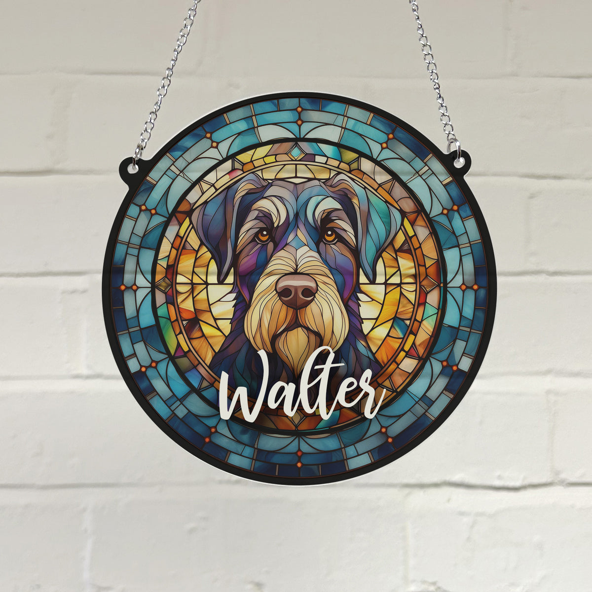 Schnauzer Black Personalised Stained Glass Effect Suncatcher – Villager ...