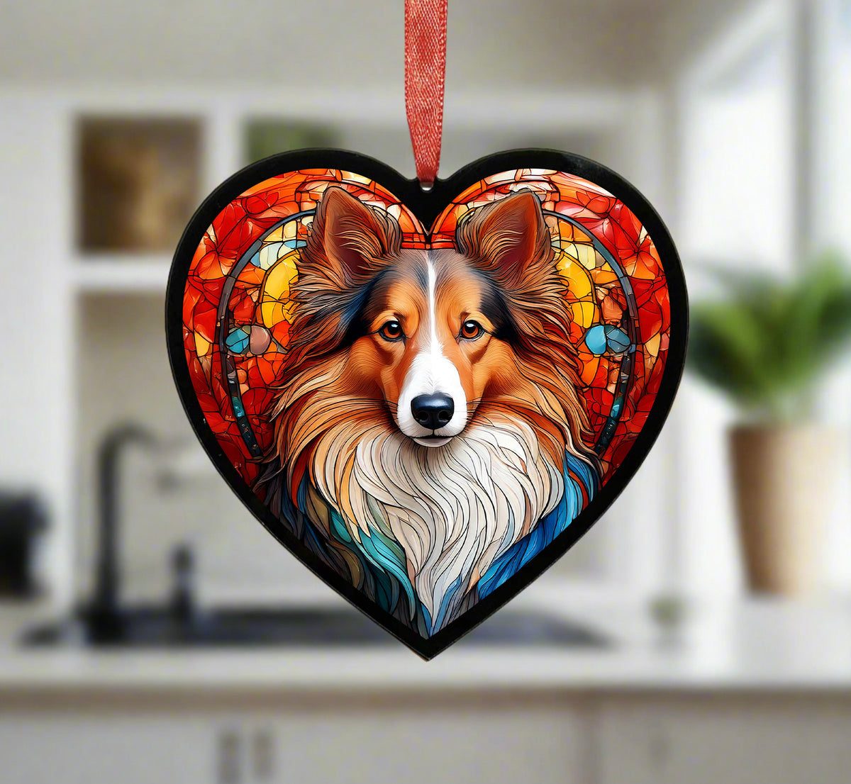 Sheltie Stained Glass Effect Heart Suncatcher – Villager Jim's Shop