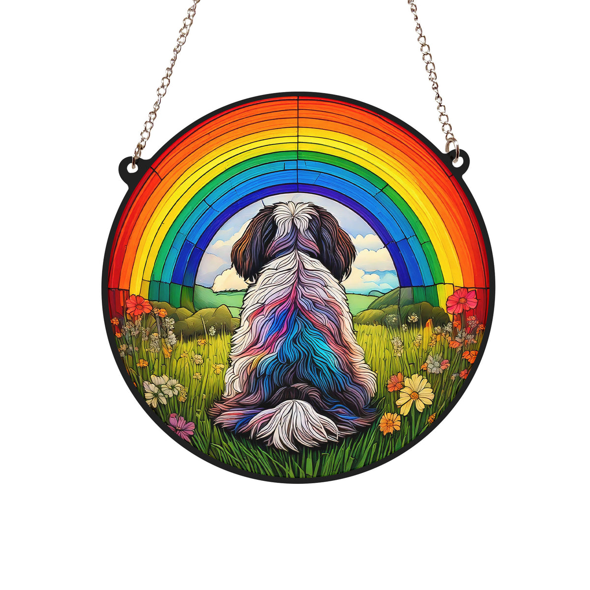 Shih Tzu Black & White Rainbow Bridge Stained Glass Effect Suncatcher ...