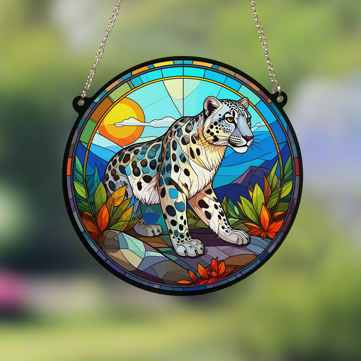 Snow Leopard Stained Glass Effect Suncatcher – Villager Jim's Shop