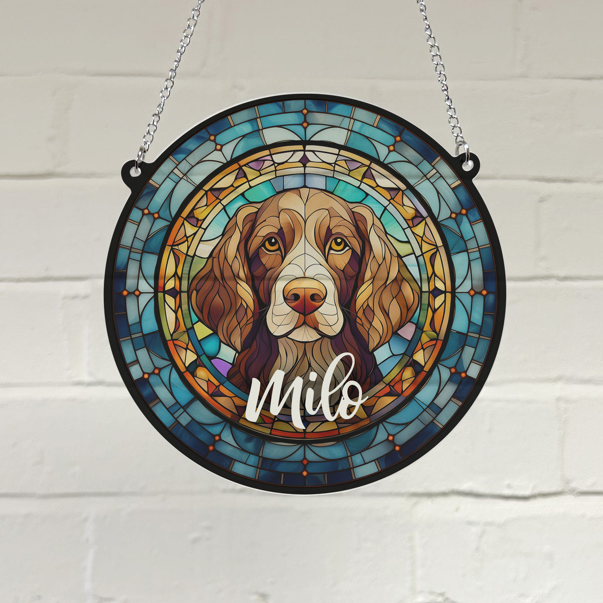 Springer Spaniel Personalised Stained Glass Effect Suncatcher ...