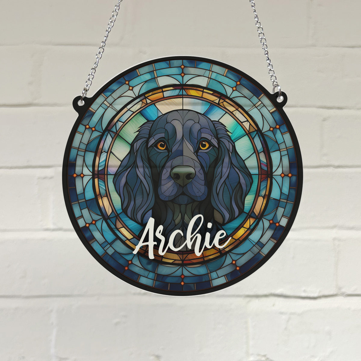 Springer Spaniel Black Personalised Stained Glass Effect Suncatcher ...